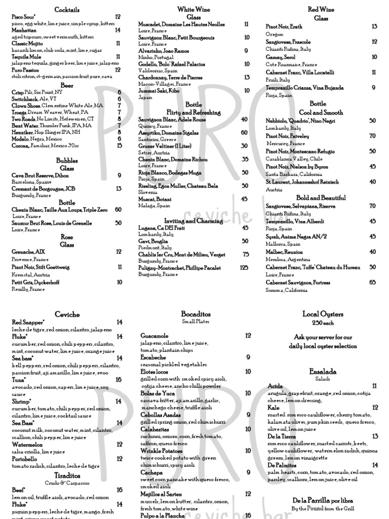 Puro Ceviche Bar Menu | PDF | Foods | Cuisine