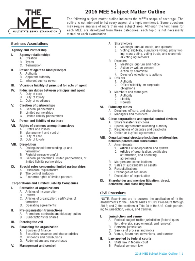 MEE Esseys Subject Outline PDF | PDF | Evidence (Law) | Security Interest