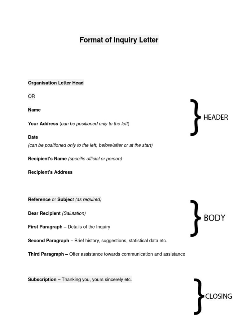 Format of Inquiry Letter | Courier | Employment