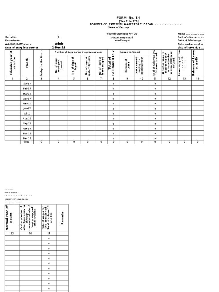 (See Rule 120) : FORM No. 14 | PDF | Working Conditions | Labor