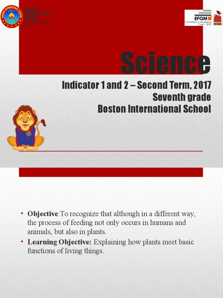 Science: Indicator 1 and 2 - Second Term, 2017 Seventh Grade Boston ...