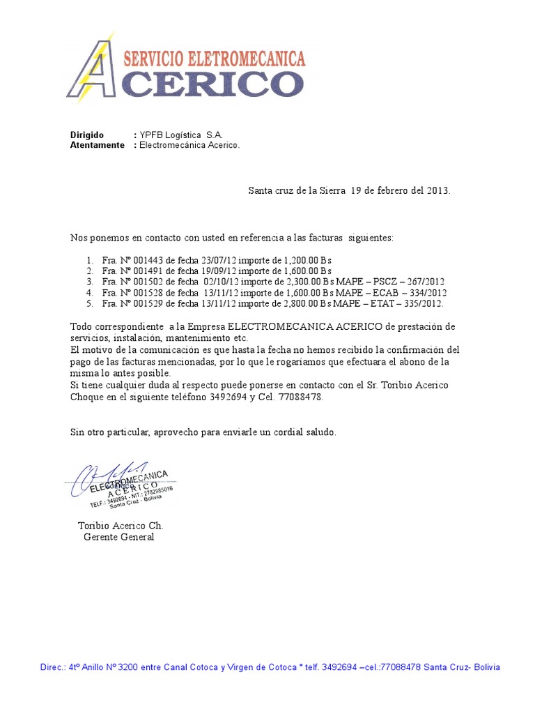 Como Hacer Una Carta de Facturas o Pagos Pendientes | PDF