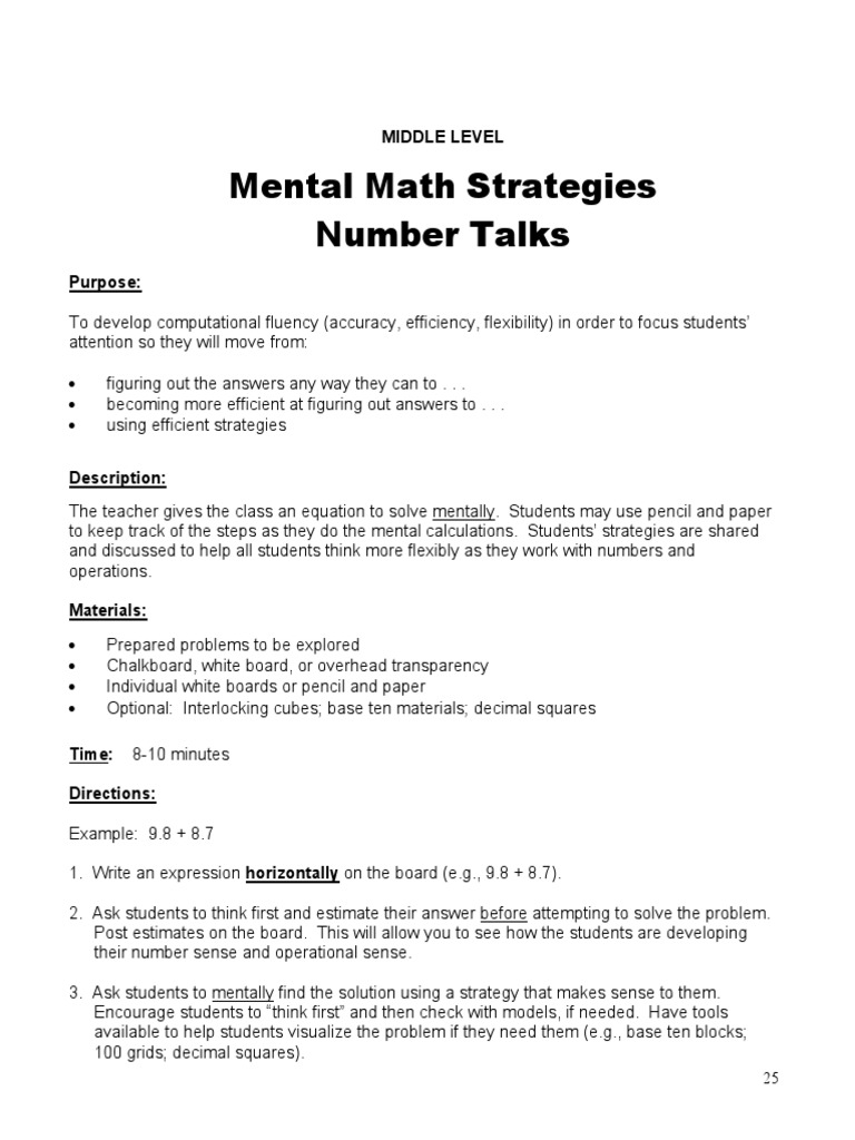 Number Talks | PDF | Odds | Subtraction