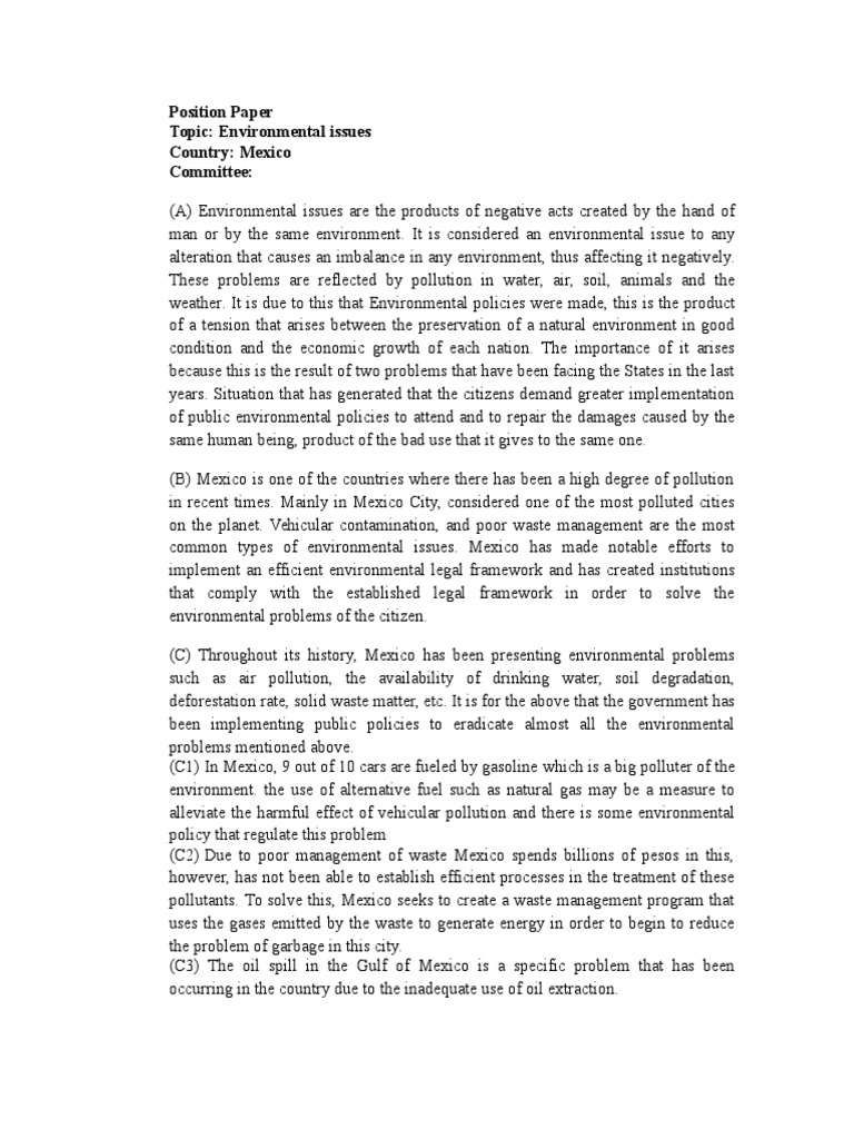 Position Paper MEXICO | PDF | Pollution | Environmental Policy