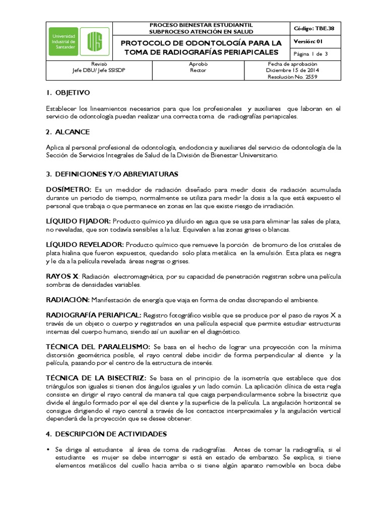 Protocolo RX Periapical | PDF | Rayo X | Radiación