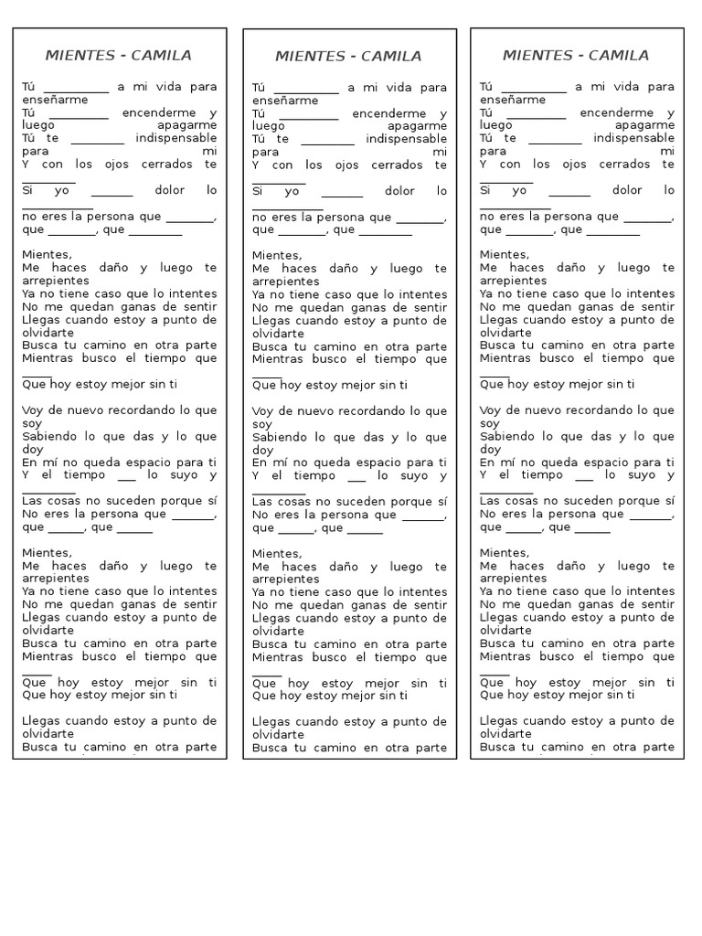 Canción - Mientes (Camila) - Pretérito Indefinido | PDF | Ocio ...