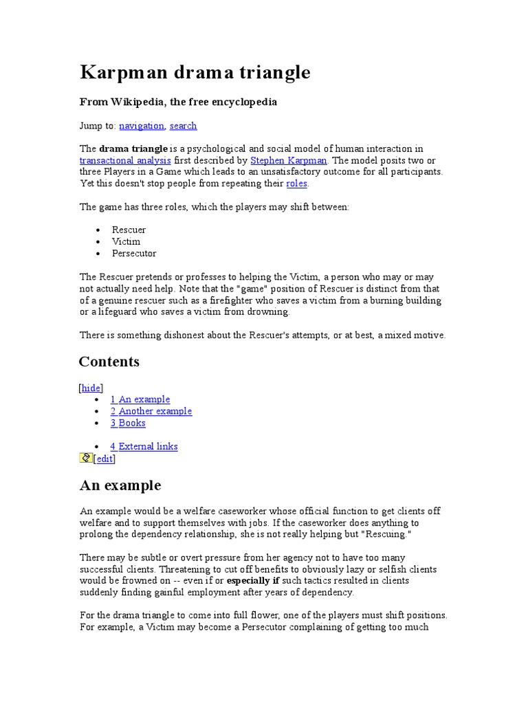 Karpman Drama Triangle: From Wikipedia, The Free Encyclopedia | PDF