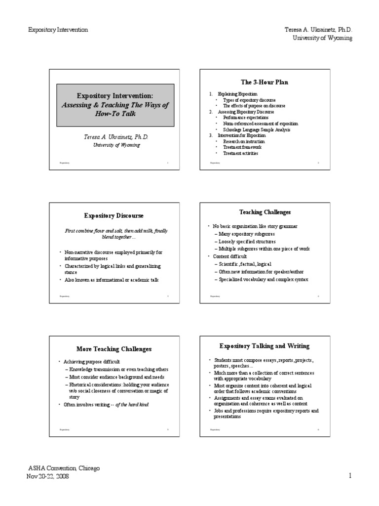 Teaching Expository Discourse: A Framework for Assessing and Improving ...
