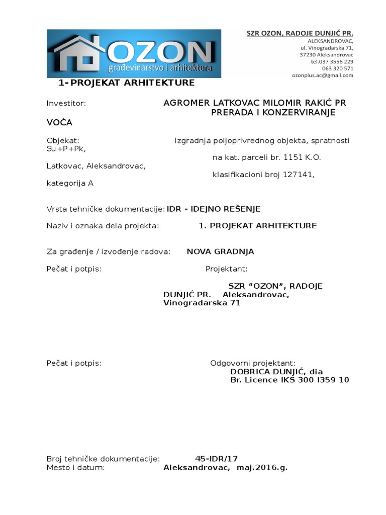 Projekat Arhitekture Idr Micko Rarkic | PDF