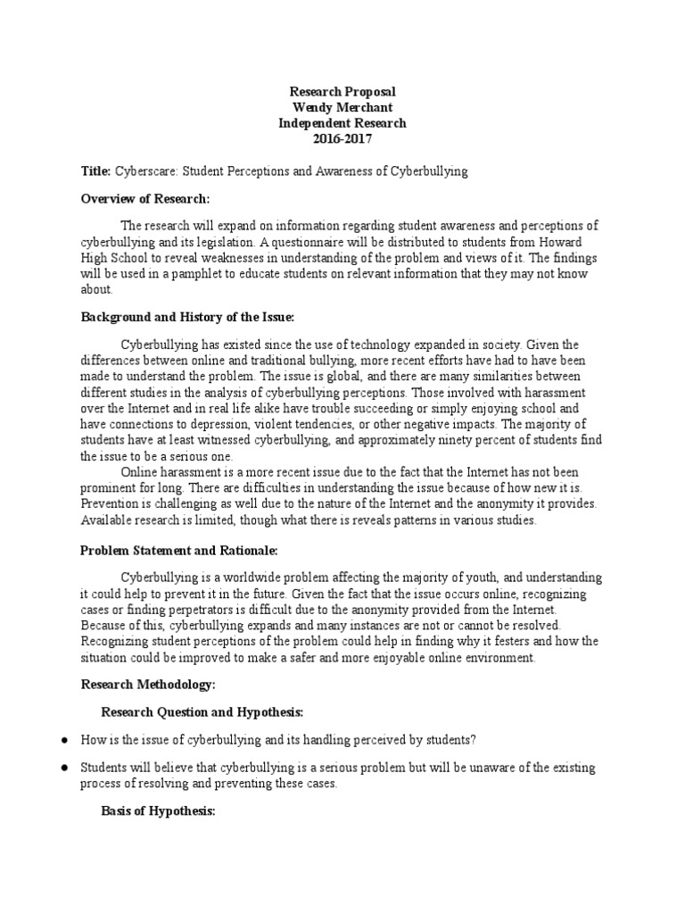 Research Proposal | PDF | Cyberbullying | Psychological Concepts
