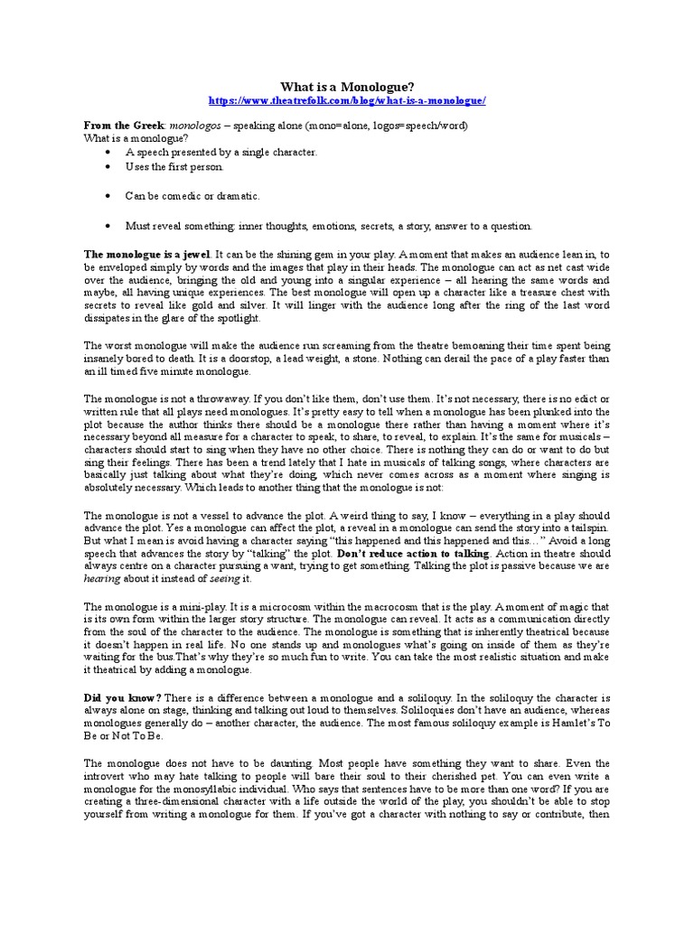 What Is A Monologue | PDF | Monologue | Theatre