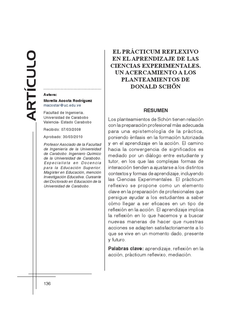 Prácticum Reflexivo y Donald Schön | PDF | Aprendizaje | Conocimiento