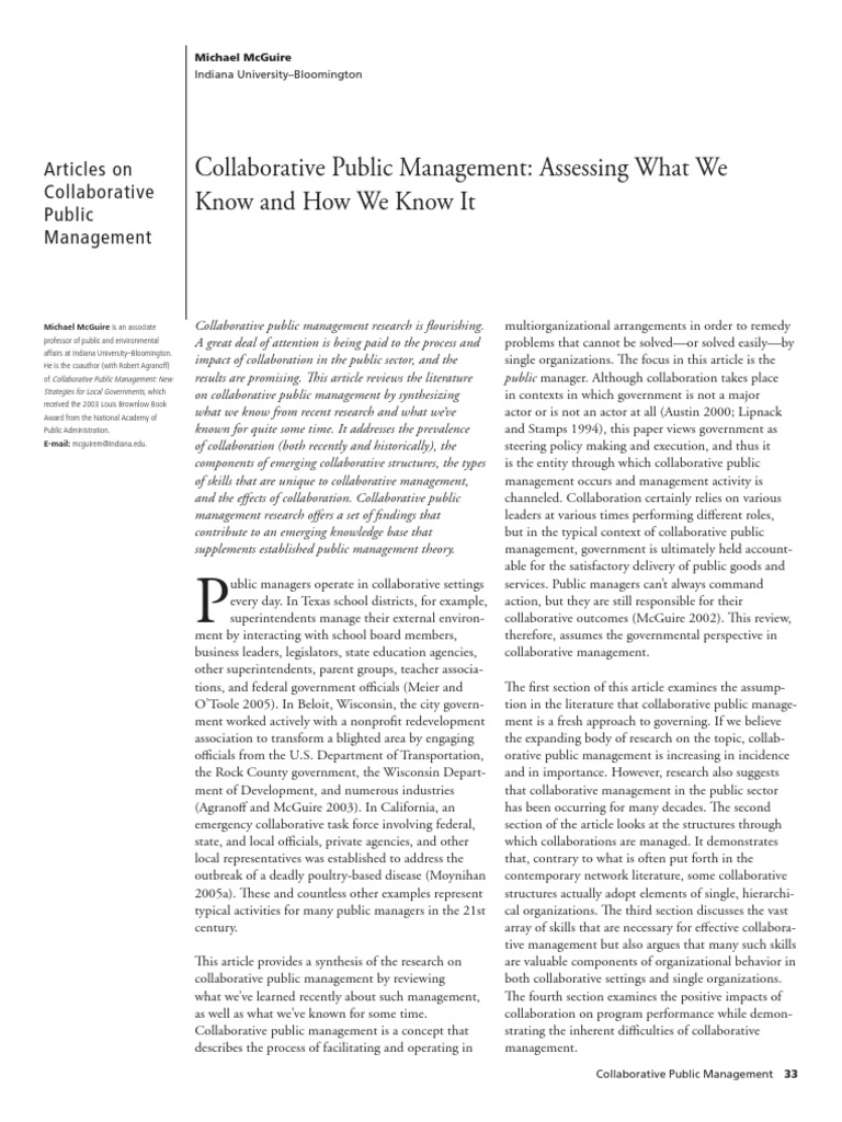 Collaborative Public Management - Assessing What We Know and How We ...