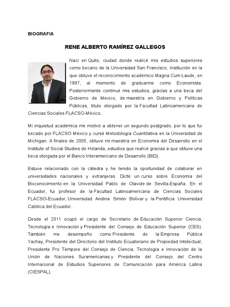 Biografia Rene | PDF | Universidad | Ecuador
