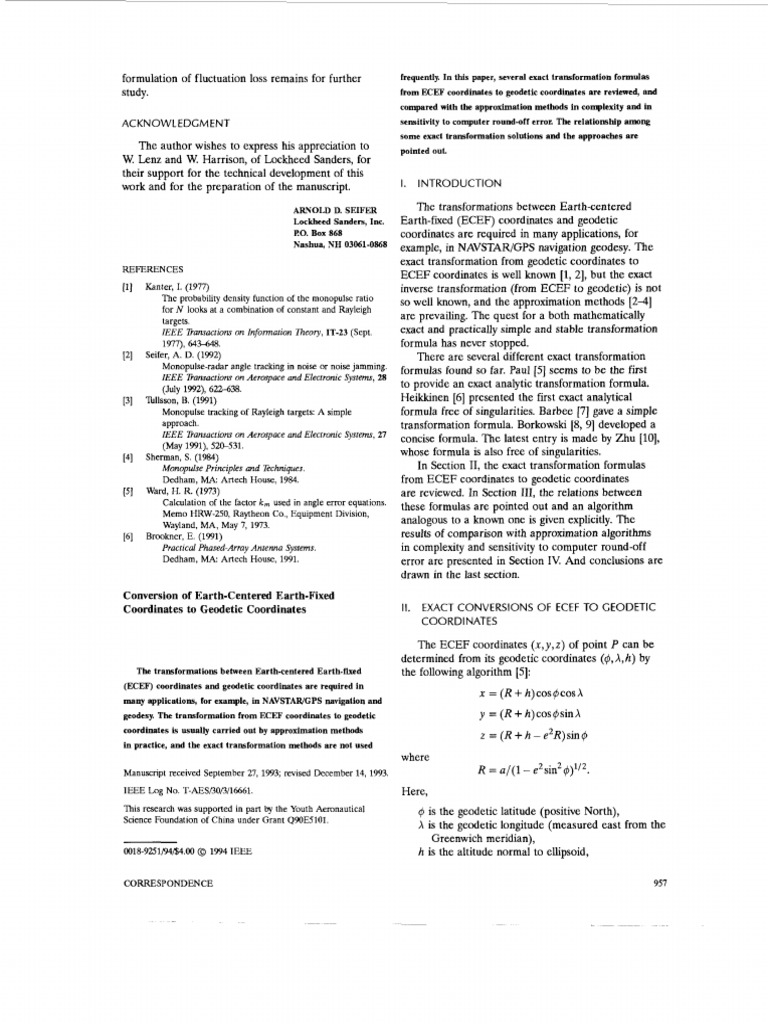 Conversion of Earth-Centered Earth-Fixed Coordinates To Geodetic ...