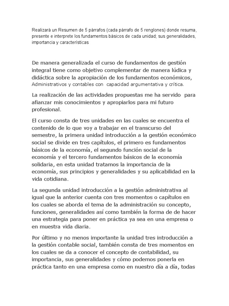 Realizará Un Resumen de 5 Párrafos