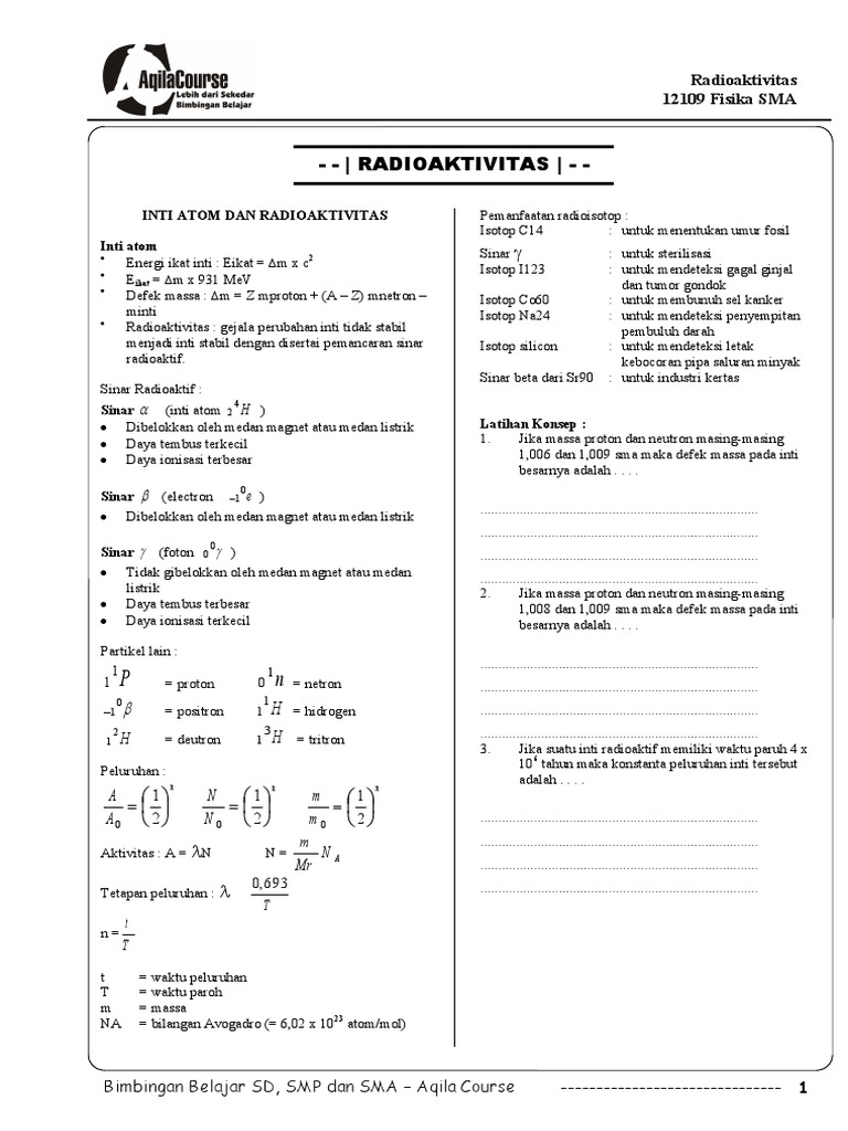 Modul Bimbel Gratis Kelas 12 SMA Fisika Radioaktifitas | PDF