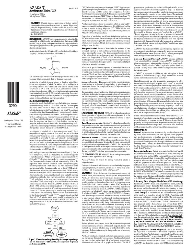Azasan: Azathioprine Tablets, USP | PDF | Rheumatoid Arthritis | Medicine
