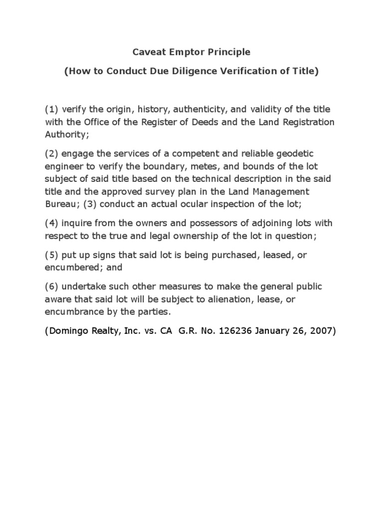 Caveat Emptor Principle (Due Diligence) | PDF | Law