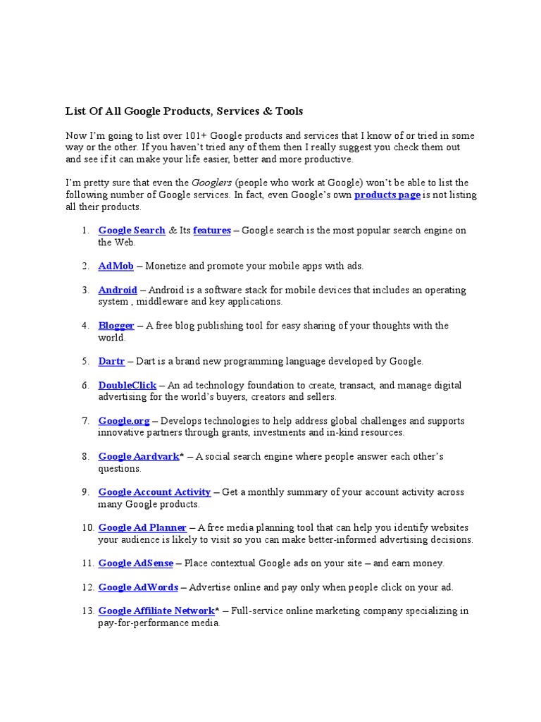 List of All Google Products | PDF | Google | Gmail
