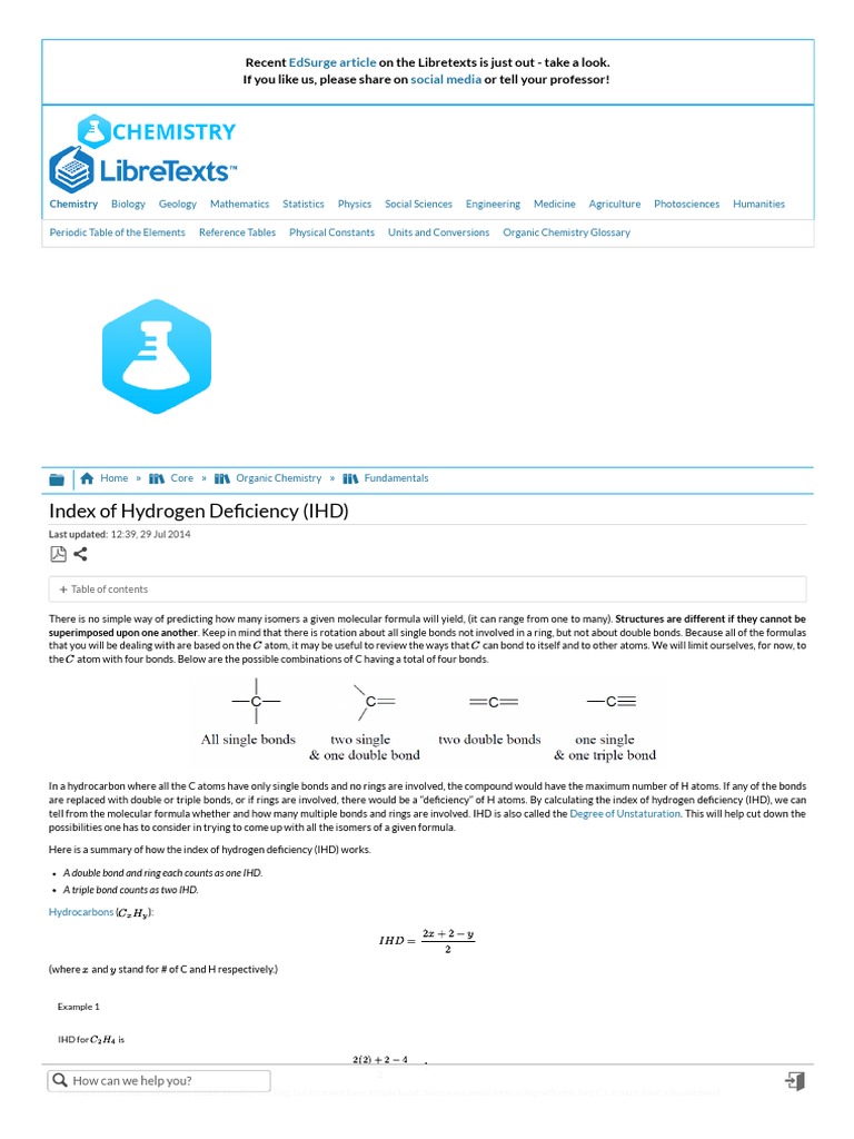 Index of Hydrogen Deficiency (IHD) - Chemistry LibreTexts | PDF ...