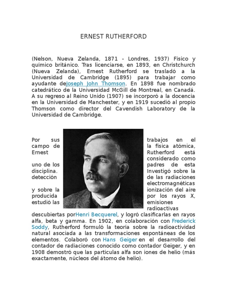 Ernest Rutherford | Desintegración radioactiva | Física nuclear