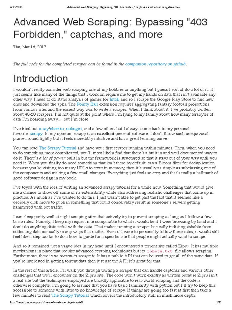 Advanced Web Scraping - Bypassing - 403 Forbidden, - Captchas, and More ...