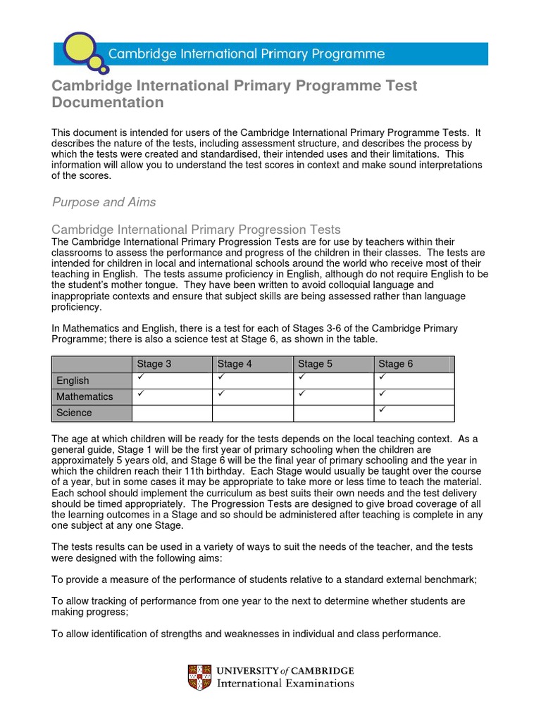 Primary Test Documentation | PDF | Standard Error | Test (Assessment)