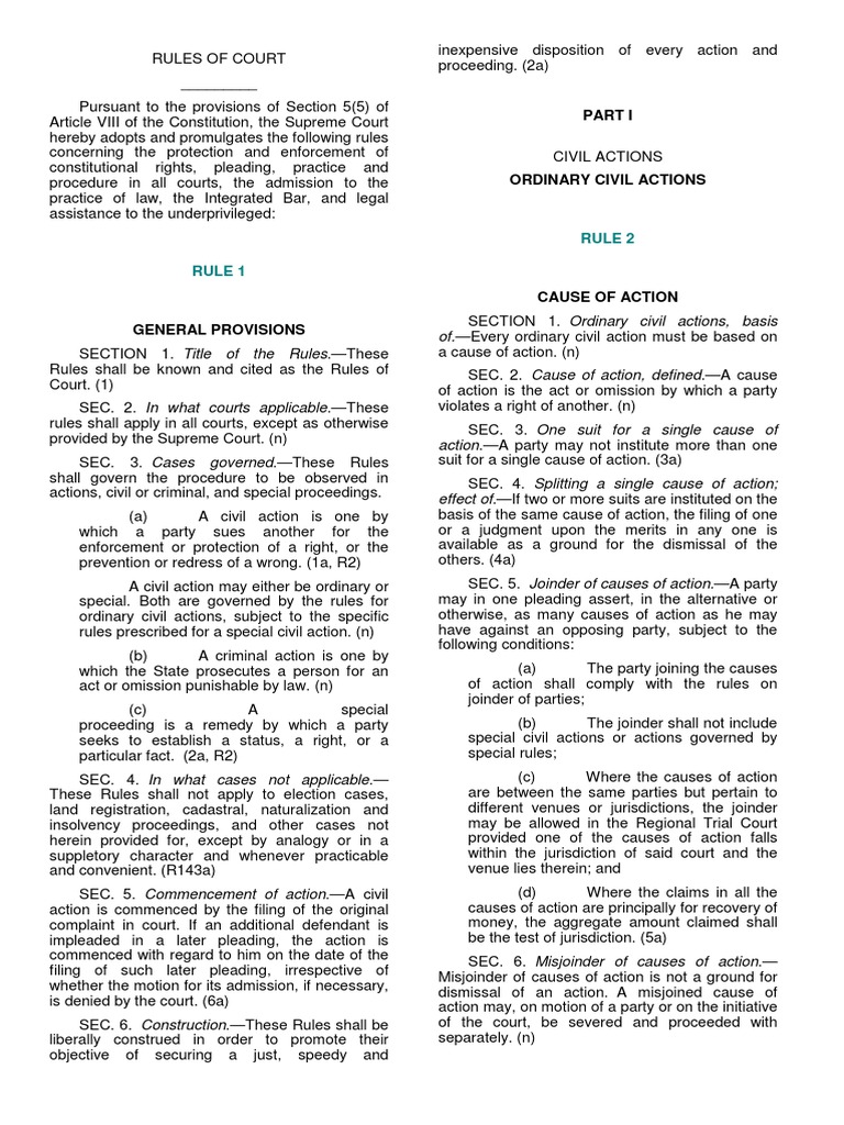 Supreme Court Rules of Court Overview | PDF | Pleading | Cause Of Action