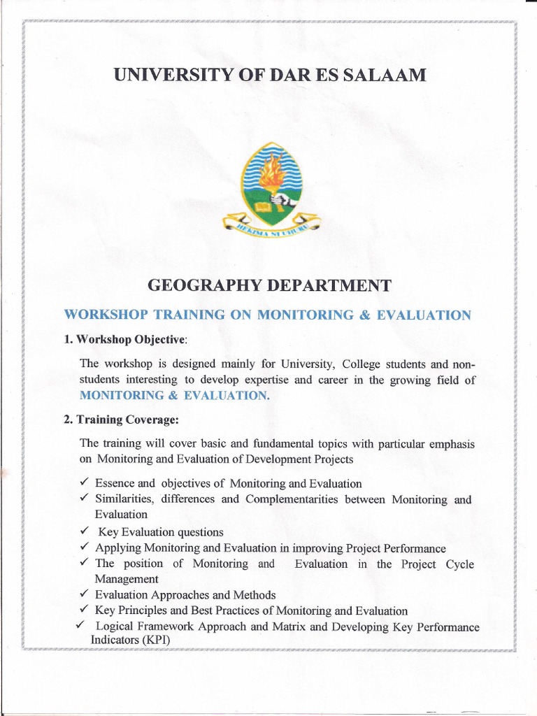 University of Dar Es Salaam Monitoring and Evaluation Workshop | PDF