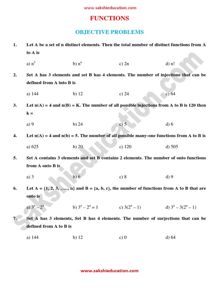 Functions: Objective Problems | PDF | Function (Mathematics ...