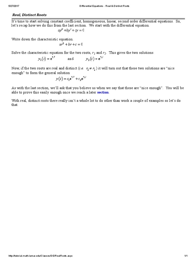 Differential Equations - Real & Distinct Roots | PDF