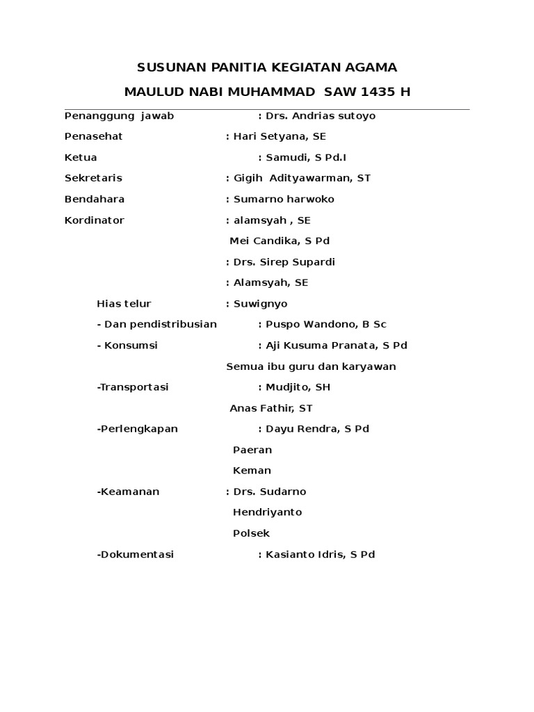 Susunan Panitia Kegiatan Agama | PDF