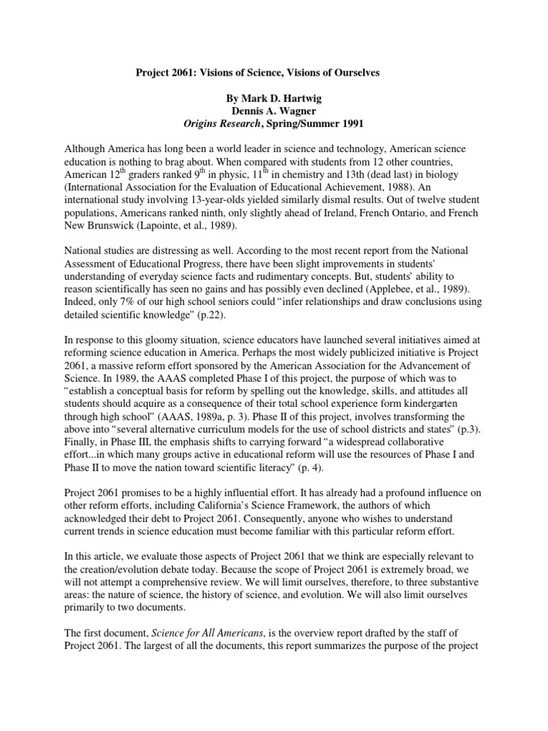 Project 2061: Visions of Science, Visions of Ourselves by Mark D ...