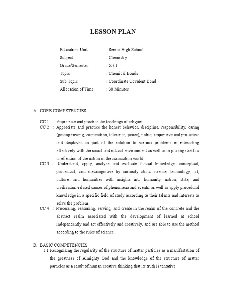 Lesson Plan | PDF | Chemical Bond | Molecules