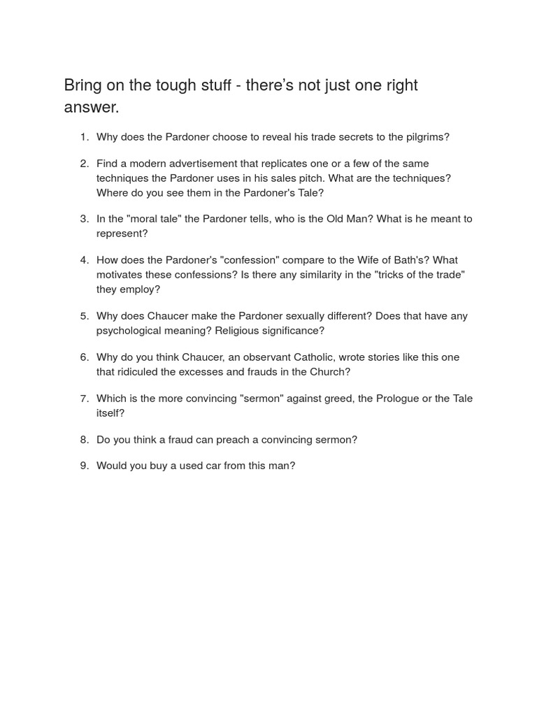 Analyzing the Pardoner's Tale Techniques | PDF