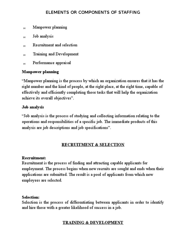 Elements or Components of Staffing | PDF