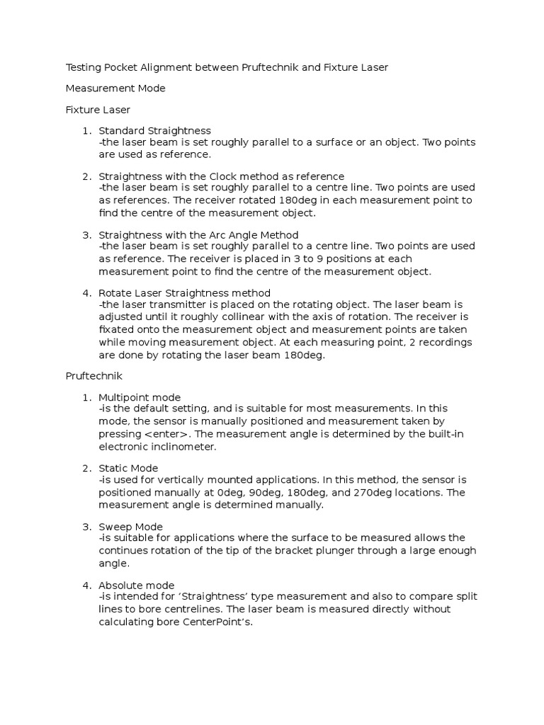 Testing Pocket Alignment Between Pruftechnik and Fixture Laser | PDF