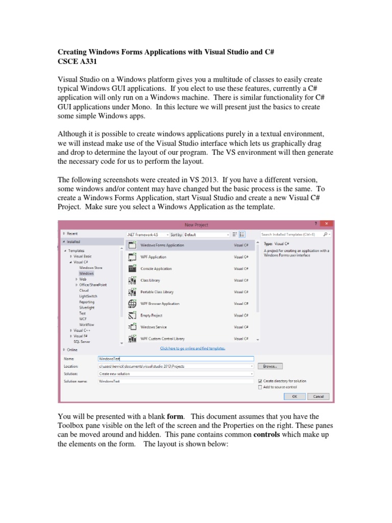 Creating Windows Forms Applications With Visual Studio and C# CSCE A331 | PDF | Windows ...