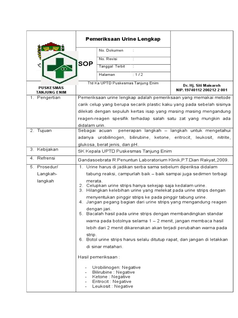 SOP Pemeriksaan Urine Lengkap | PDF