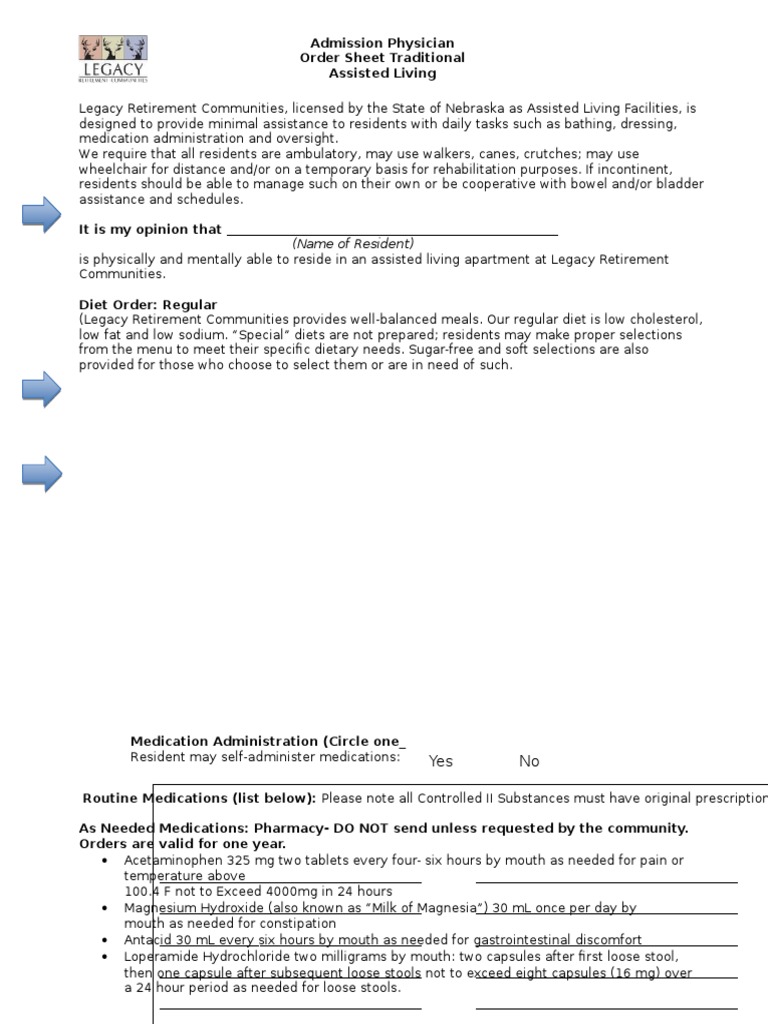 Admission Physician Order Sheet | PDF