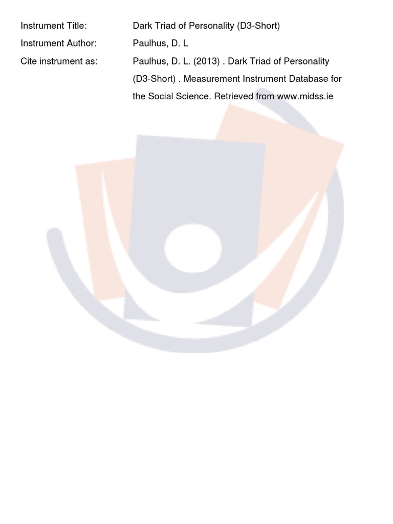 Measuring the Dark Triad: An Overview of the Short Dark Triad (SD3 ...