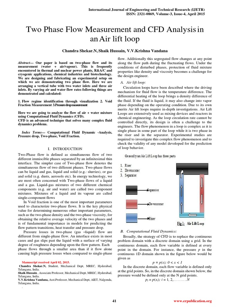 Two Phase Flow Measurement and CFD Analysis in An Air Lift Loop | PDF ...