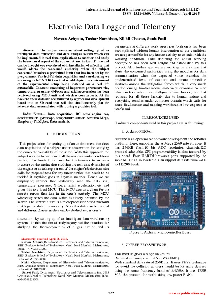 Electronic Data Logger and Telemetry: Naveen Achyuta, Tushar Nambisan ...