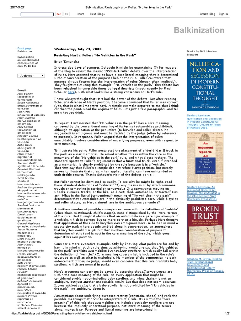 Balkinization - Revisting Hart V | PDF | Jurisprudence | Blog