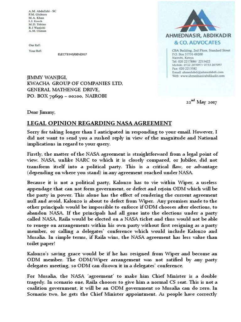 NASA Agreement Legal Opinion | PDF | Public Law | Justice