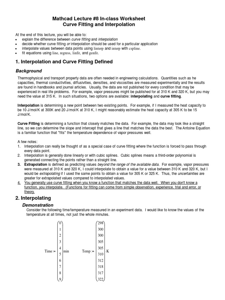 Mathcad: Curve Fitting & Interpolation | PDF | Spline (Mathematics ...