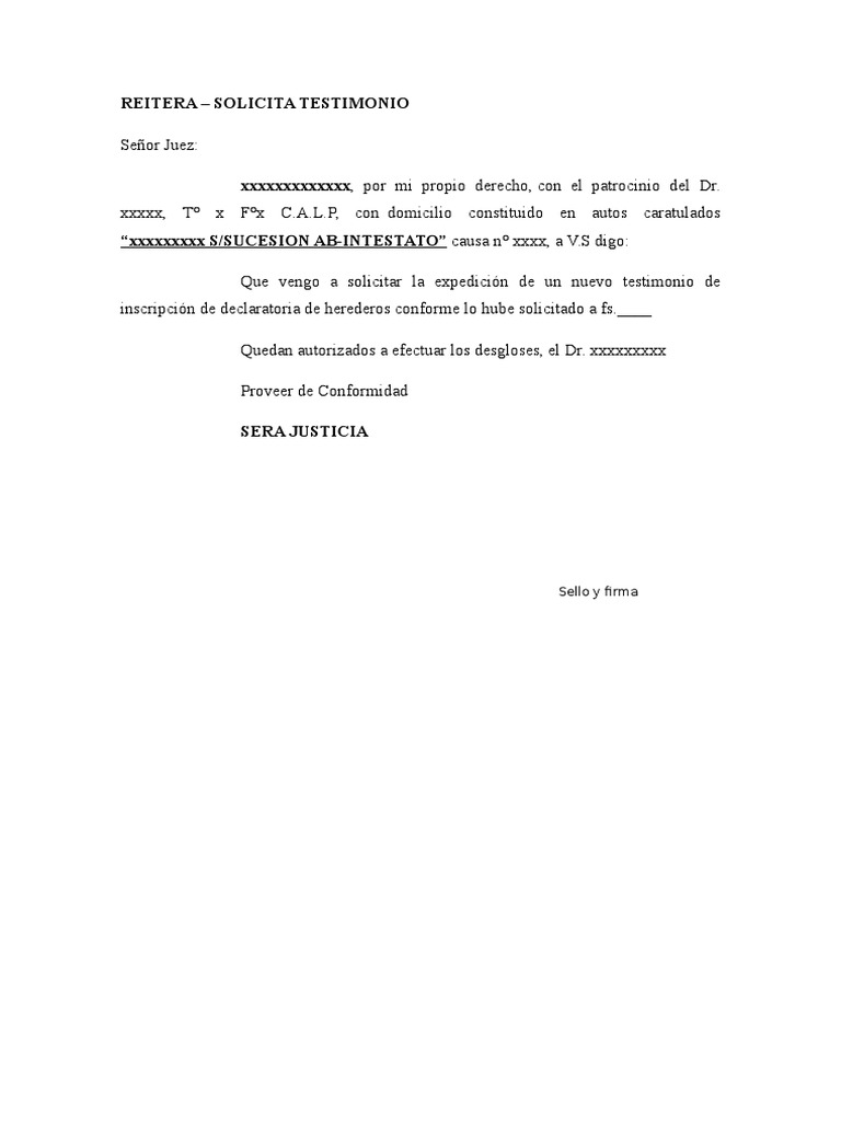 Solicitud de Segundo Testimonio Notarial | PDF