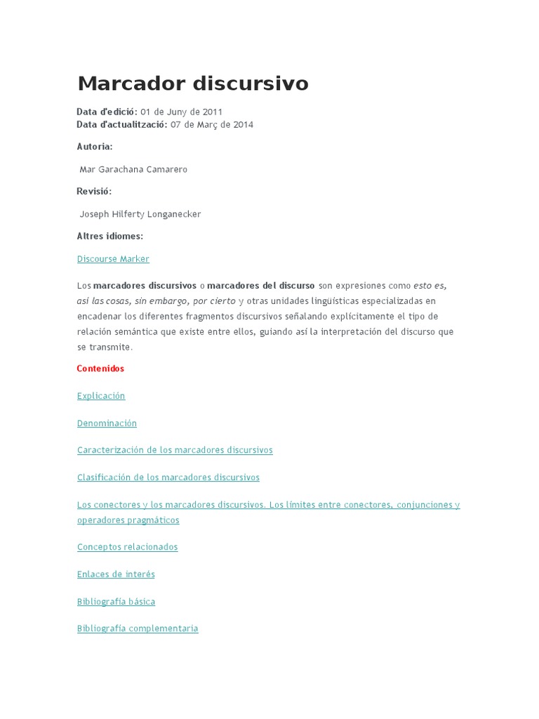 Marcadores Del Discurso | PDF | Oración (Lingüística) | Sintaxis
