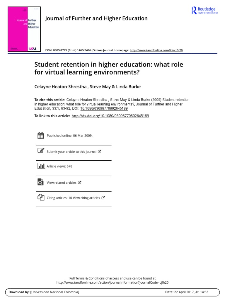 Student Retention in Higher Education What Role For Virtual Learning ...